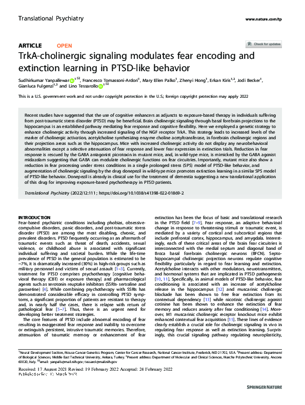 (PDF) TrkA-cholinergic signaling modulates fear encoding and extinction ...