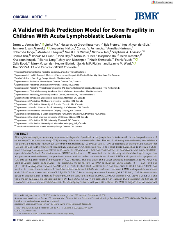 (PDF) A Validated Risk Prediction Model for Bone Fragility in Children ...