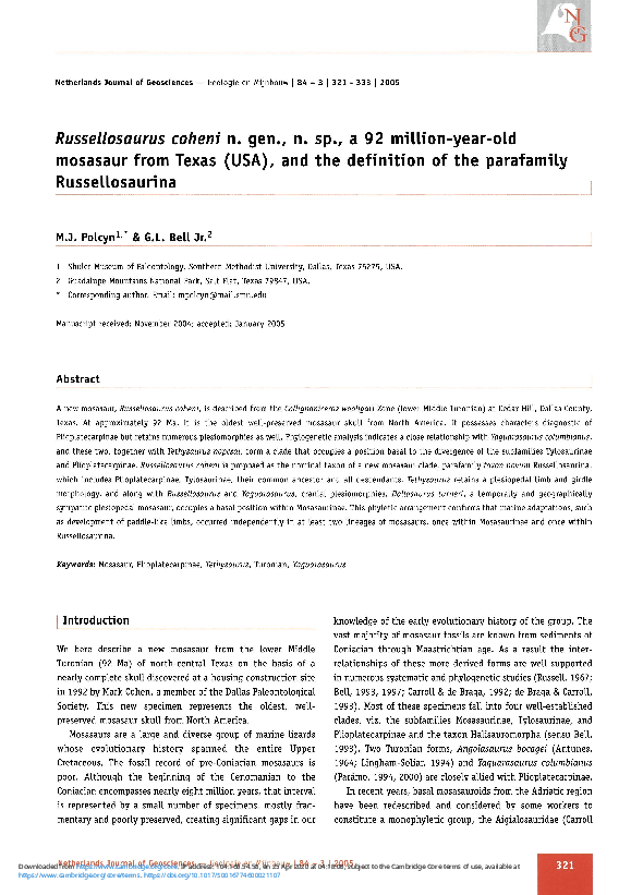 (PDF) Russellosaurus coheni n. gen., n. sp., a 92 million-year-old ...