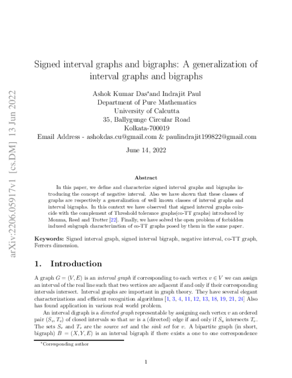 (PDF) Signed interval graphs and bigraphs: A generalization of interval graphs and bigraphs ...