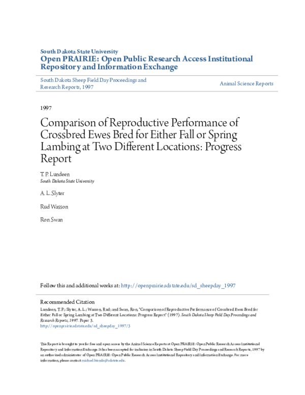 (PDF) Comparison of Reproductive Performance of Crossbred Ewes Bred for ...