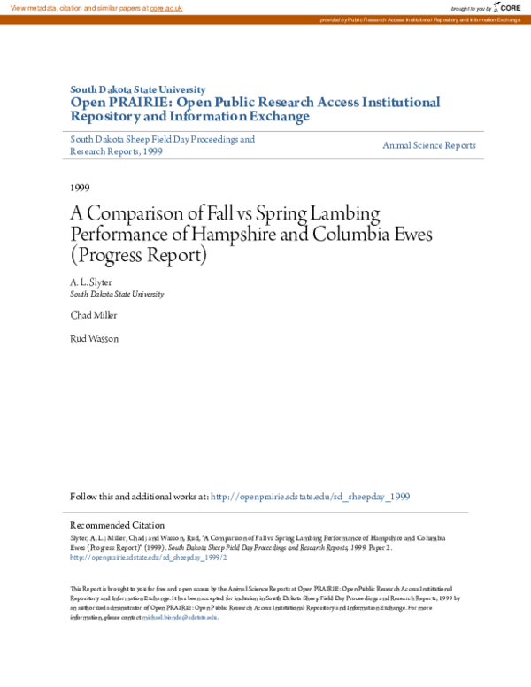 (PDF) A Comparison of Fall vs Spring Lambing Performance of Hampshire ...
