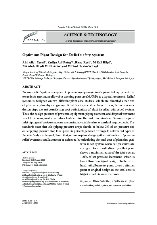 (PDF) Optimum Plant Design for Relief Safety System