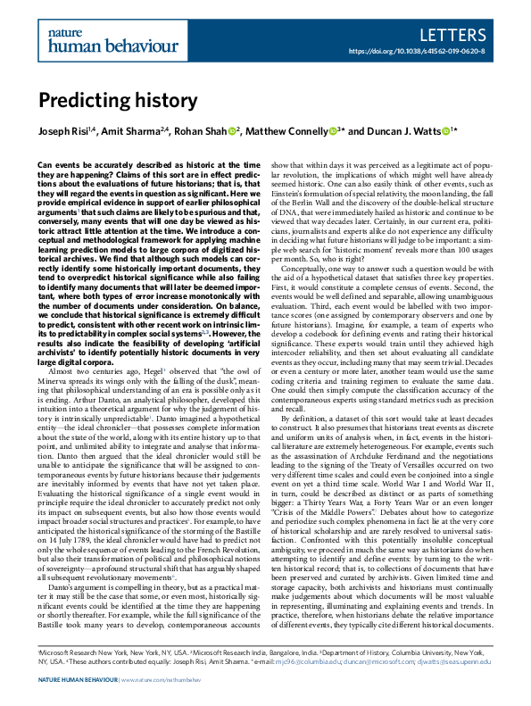 (PDF) Predicting history