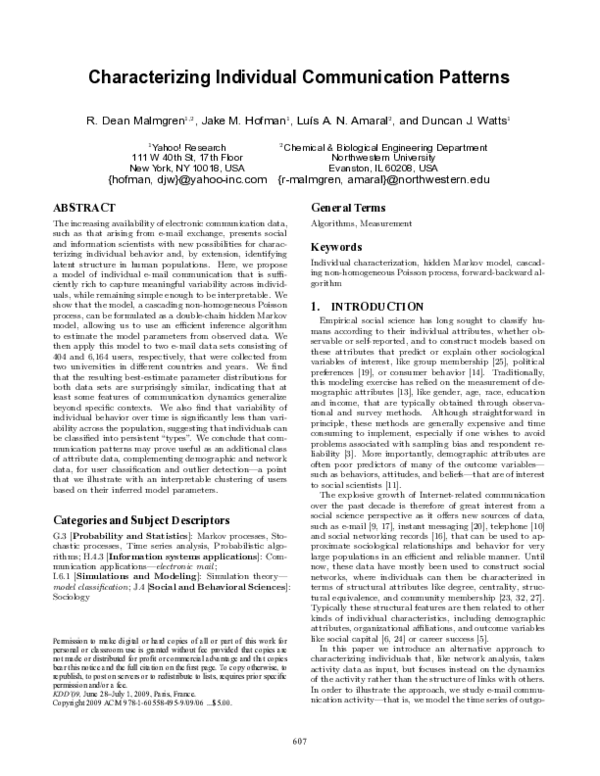 (PDF) Characterizing individual communication patterns