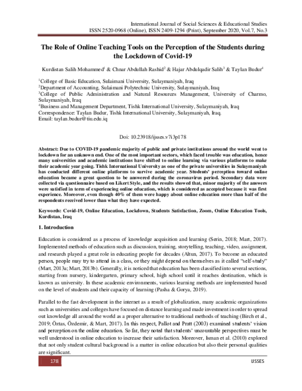 (PDF) The Role of Online Teaching Tools on the Perception of the ...