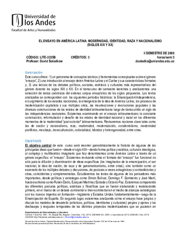 (PDF) EL ENSAYO EN AMÉRICA LATINA: MODERNIDAD, IDENTIDAD, RAZA Y ...