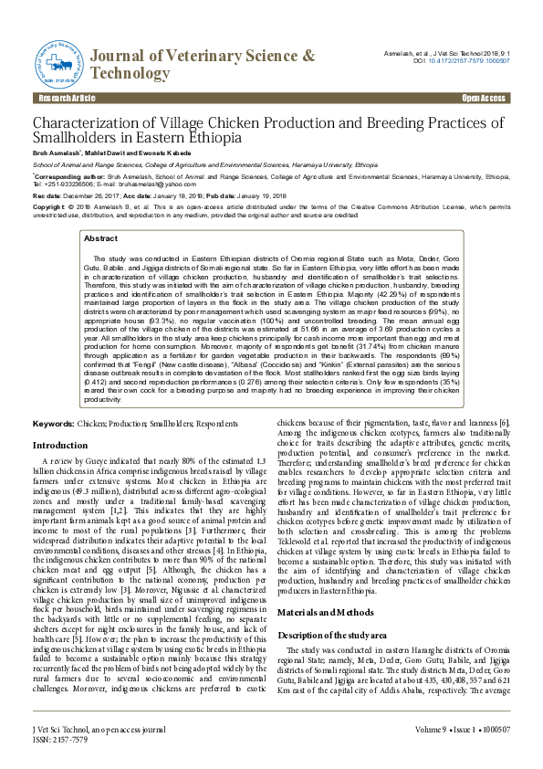 (PDF) Characterization of Village Chicken Production System in Jimma ...