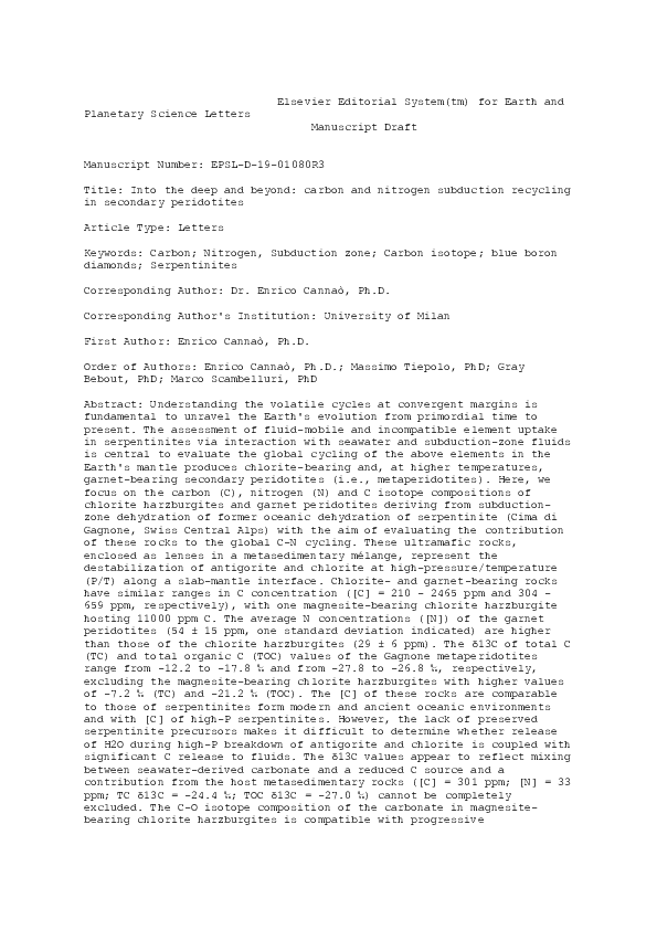 (PDF) Into the deep and beyond: Carbon and nitrogen subduction ...