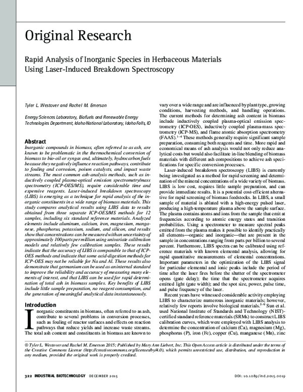 (PDF) Rapid Analysis of Inorganic Species in Herbaceous Materials Using ...