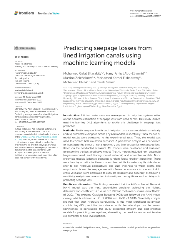 (PDF) Predicting seepage losses from lined irrigation canals using ...