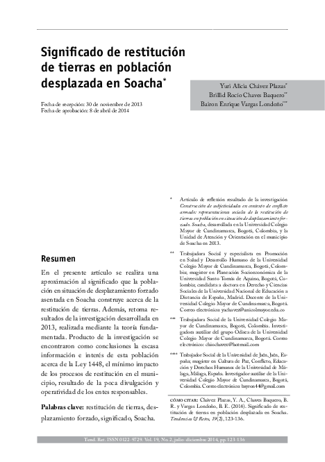 (PDF) Significado de restitución de tierras en población desplazada en ...