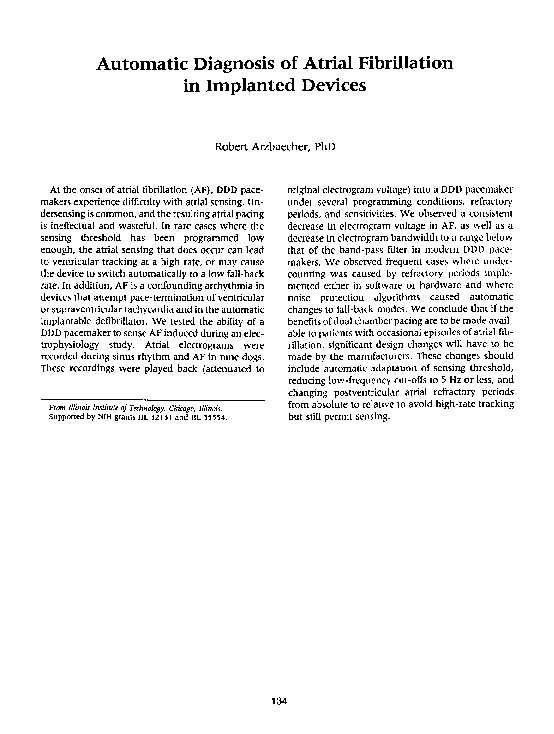 (PDF) Automatic diagnosis of atrial fibrillation in implanted devices | Robert Arzbaecher ...