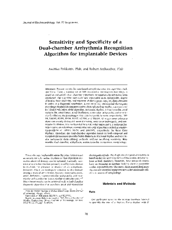 (PDF) Sensitivity and specificity of a dual-chamber arrhythmia recognition algorithm for ...