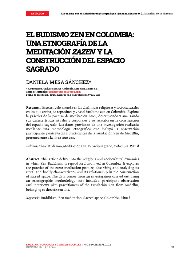(PDF) EL BUDISMO ZEN EN COLOMBIA: UNA ETNOGRAFÍA DE LA MEDITACIÓN ZAZEN ...