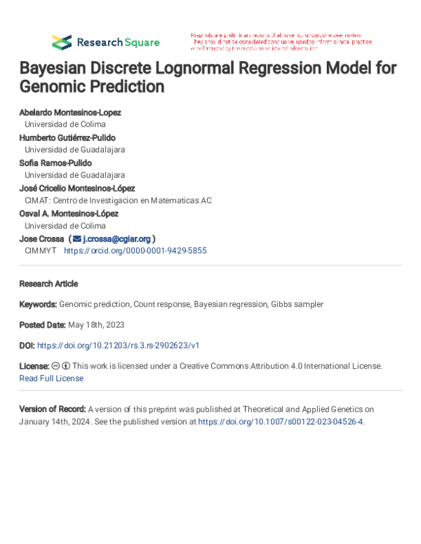 (PDF) Bayesian Discrete Lognormal Regression Model for Genomic Prediction