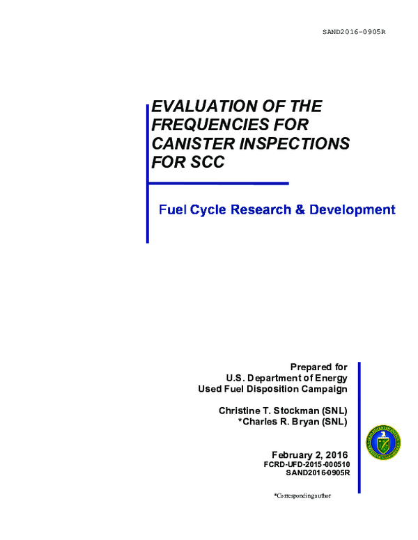 (PDF) Evaluation of the Frequencies for Canister Inspections for SCC