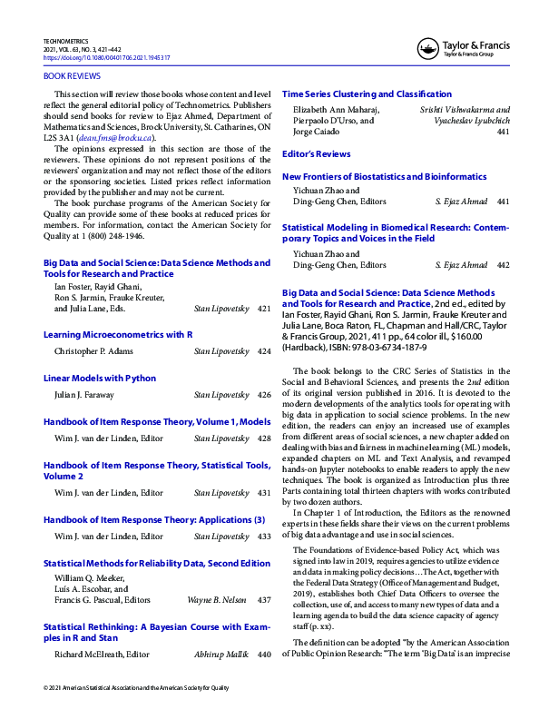 (PDF) Big Data and Social Science: Data Science Methods and Tools for Research and Practice