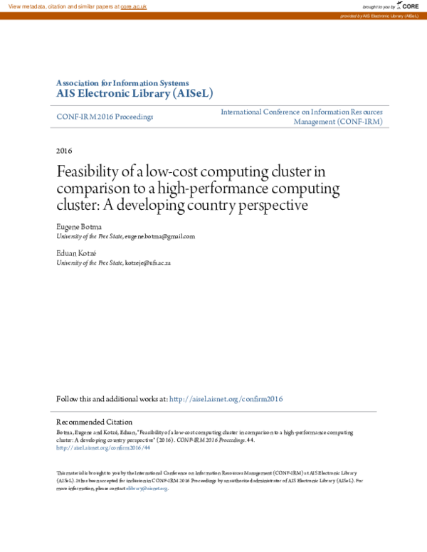 (PDF) Feasibility of a low-cost computing cluster in comparison to a high-performance computing ...