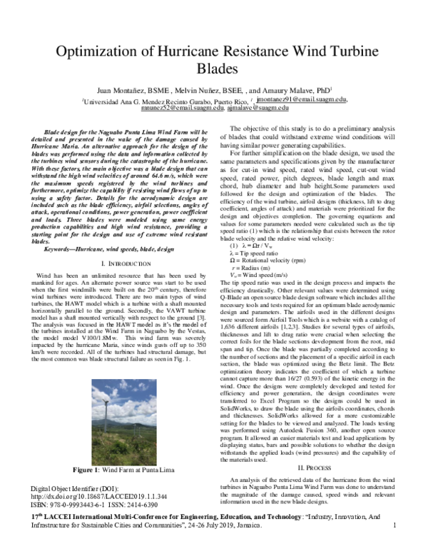 (PDF) Optimization of Hurricane Resistance Wind Turbine Blades | Melvin Nuñez - Academia.edu