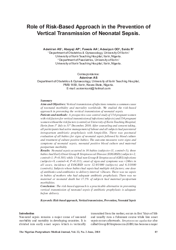 (PDF) Role of risk-based approach in the prevention of vertical ...