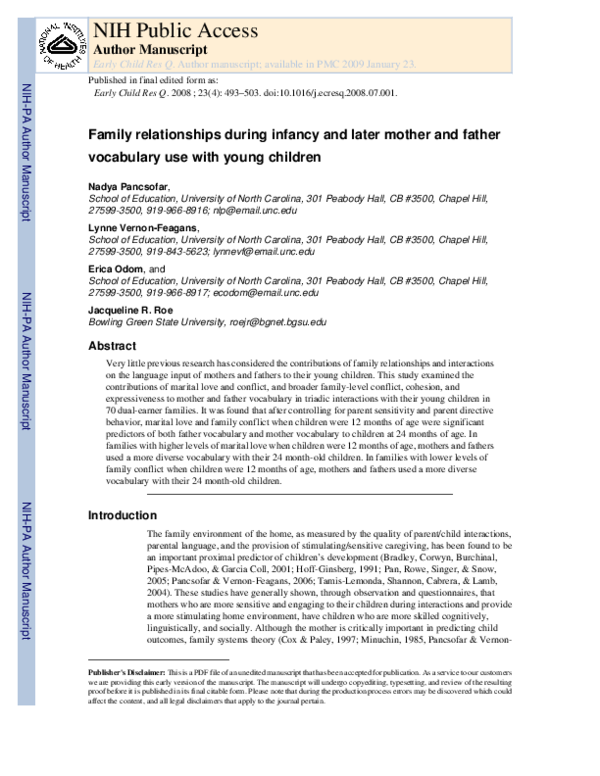 (PDF) Family relationships during infancy and later mother and father ...