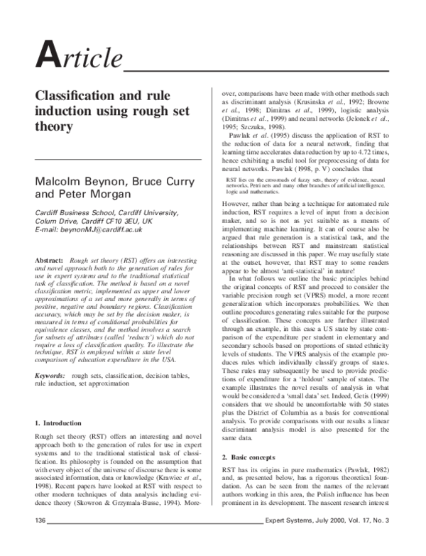 (PDF) Classification and rule induction using rough set theory | Peter Morgan - Academia.edu