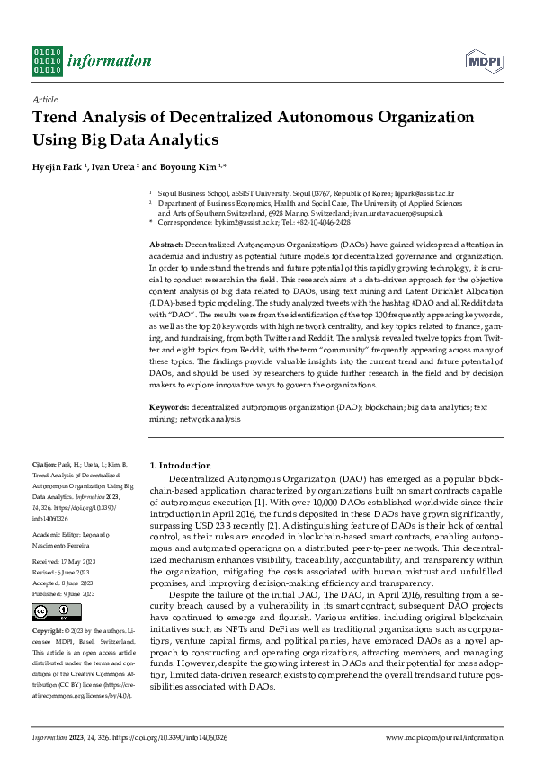 (PDF) Trend Analysis of Decentralized Autonomous Organization Using Big ...