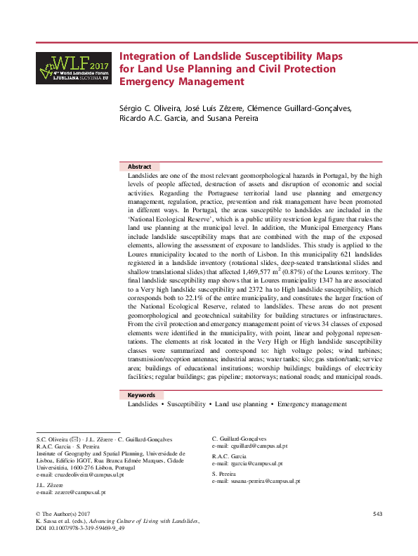 (PDF) Integration of Landslide Susceptibility Maps for Land Use Planning and Civil Protection ...