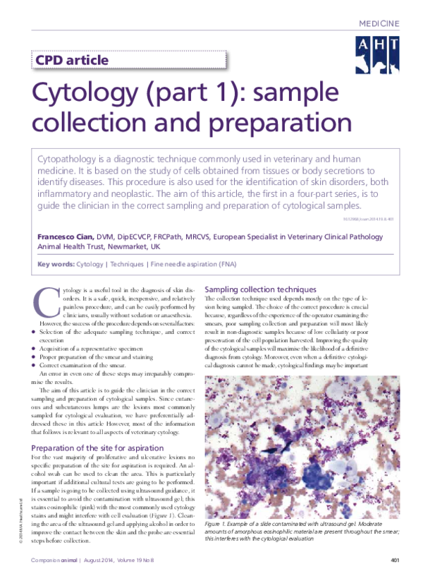 (PDF) Cytology (part 1): sample collection and preparation