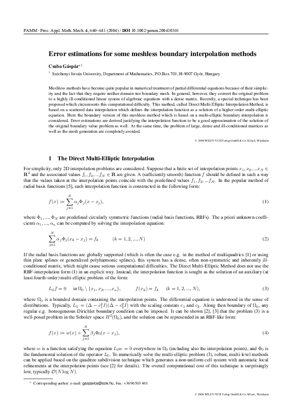 (PDF) Error estimations for some meshless boundary interpolation methods | Csaba László Gáspár ...