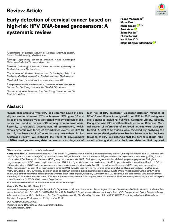 (PDF) Early detection of cervical cancer based on high‐risk HPV DNA ...