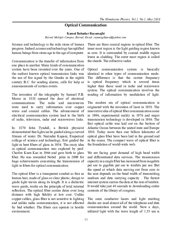 (PDF) Optical Communication