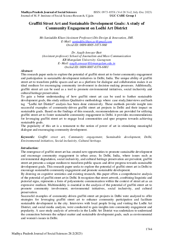 (PDF) Graffiti Street Art and Sustainable Development Goals: A study of ...