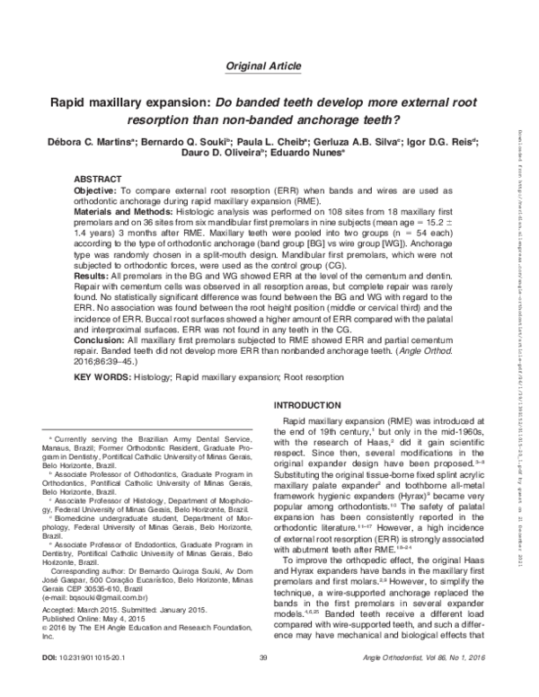 (PDF) Rapid maxillary expansion: Do banded teeth develop more external ...