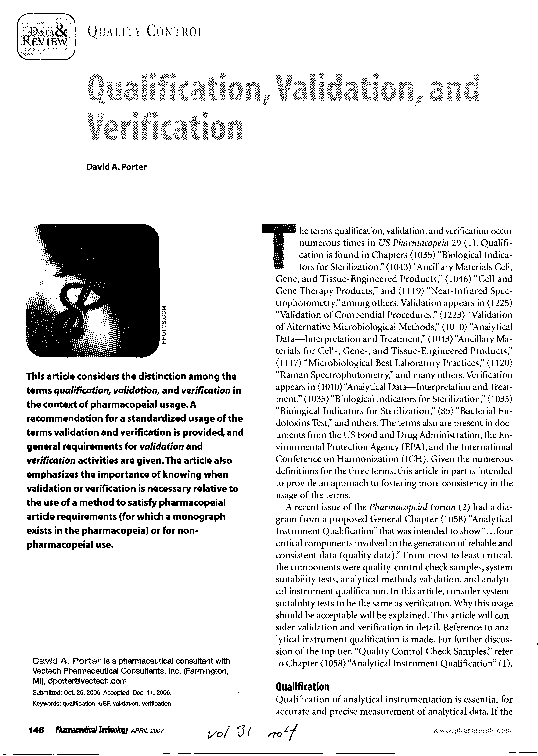 (PDF) Qualification, Validation, and Verification