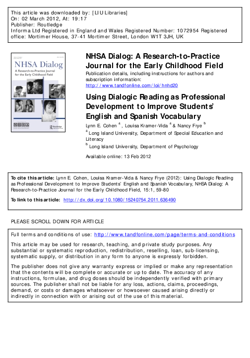 (PDF) NHSA Dialog : A Research-to-Practice Journal for the Early ...