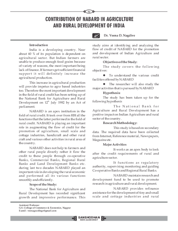 (PDF) Contribution of Nabard In Agriculture and Rural Development of India