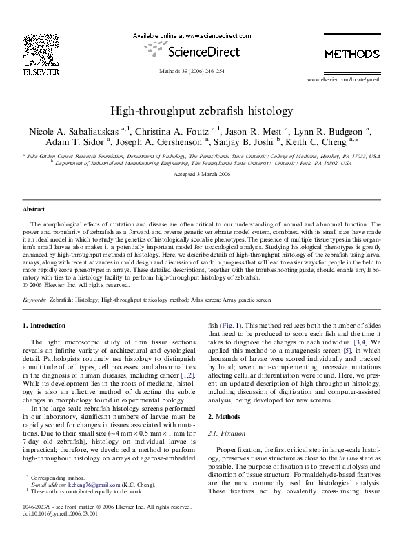 (PDF) High-throughput zebrafish histology