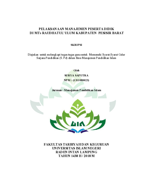 (PDF) PELAKSANAAN MANAJEMEN PESERTA DIDIKDI MTs RAUDHATUL’ULUM ...