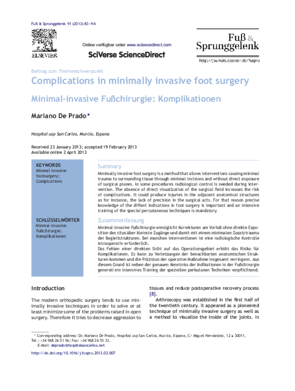 (PDF) Complications in minimally invasive foot surgery