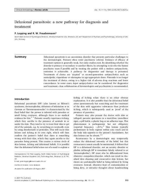 (PDF) Delusional parasitosis: a new pathway for diagnosis and treatment ...