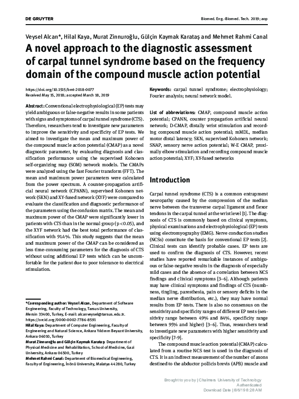 (PDF) A novel approach to the diagnostic assessment of carpal tunnel ...