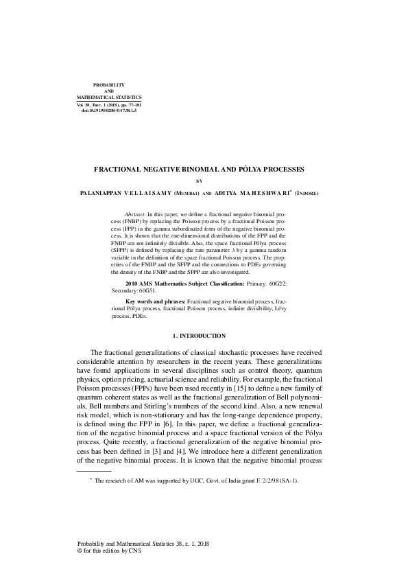 (PDF) Fractional negative binomial and Pólya processes
