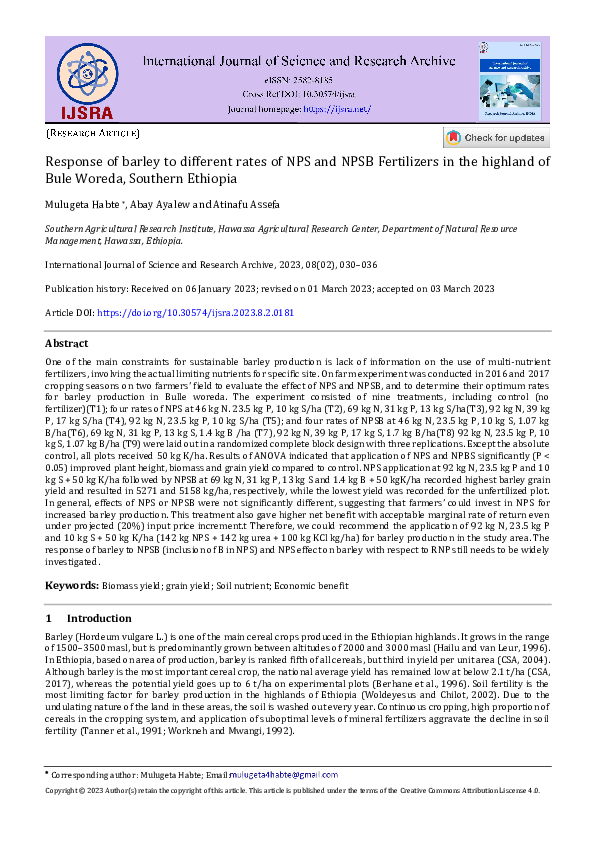(PDF) Response of barley to different rates of NPS and NPSB Fertilizers ...
