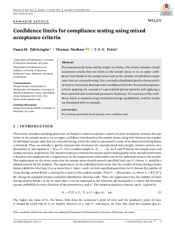 (PDF) Confidence limits for compliance testing using mixed acceptance ...