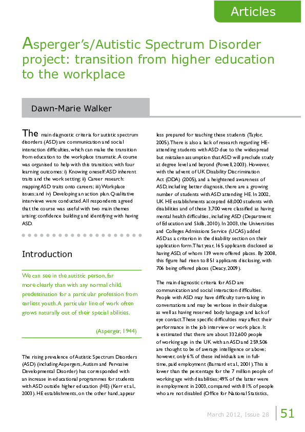 (PDF) Asperger’s/autistic spectrum disorder project: Transition from ...
