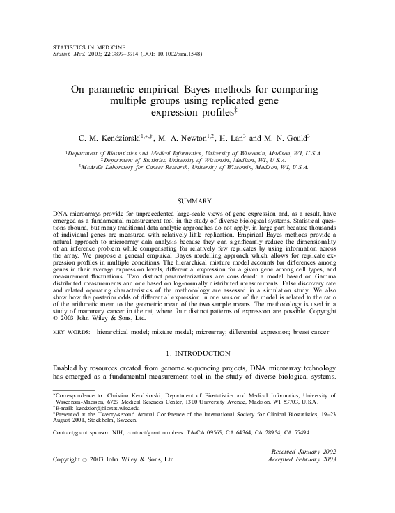 (PDF) On parametric empirical Bayes methods for comparing multiple groups using replicated gene ...
