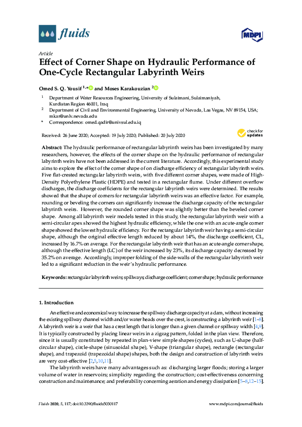 (PDF) Effect of Corner Shape on Hydraulic Performance of One-Cycle ...