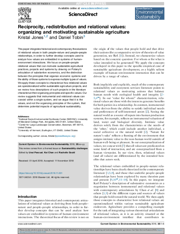 (PDF) Reciprocity, redistribution and relational values: organizing and ...